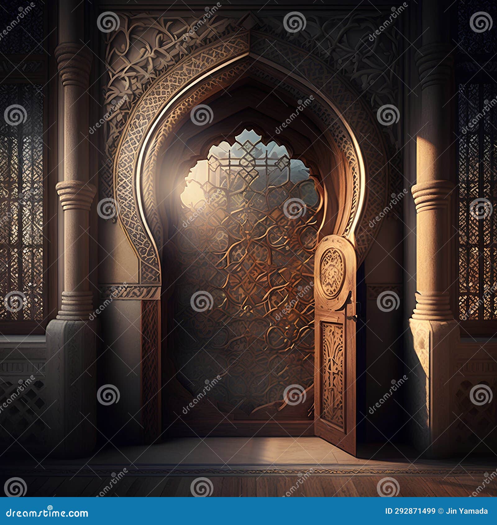 3D Render of a Beautiful Mosque Door with Arabic Ornament Stock ...