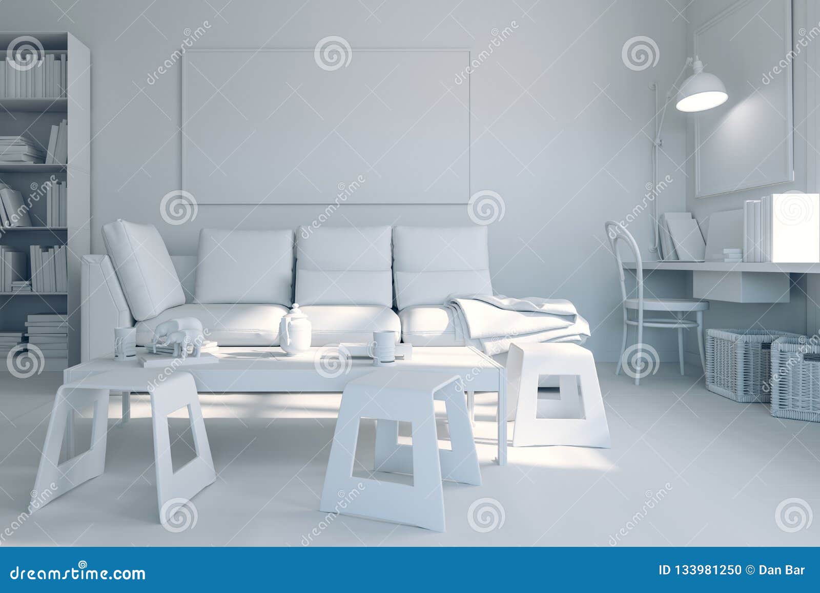 3d Render of Beautiful White Interior with No Textures Stock ...