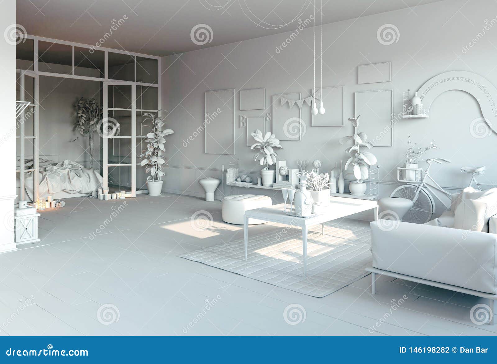 3d Render of Beautiful White Room Stock Illustration - Illustration of ...