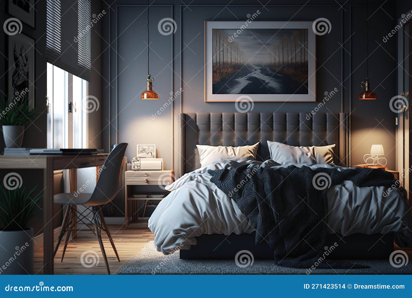 3d render of bedroom stock illustration. Illustration of room - 271423514