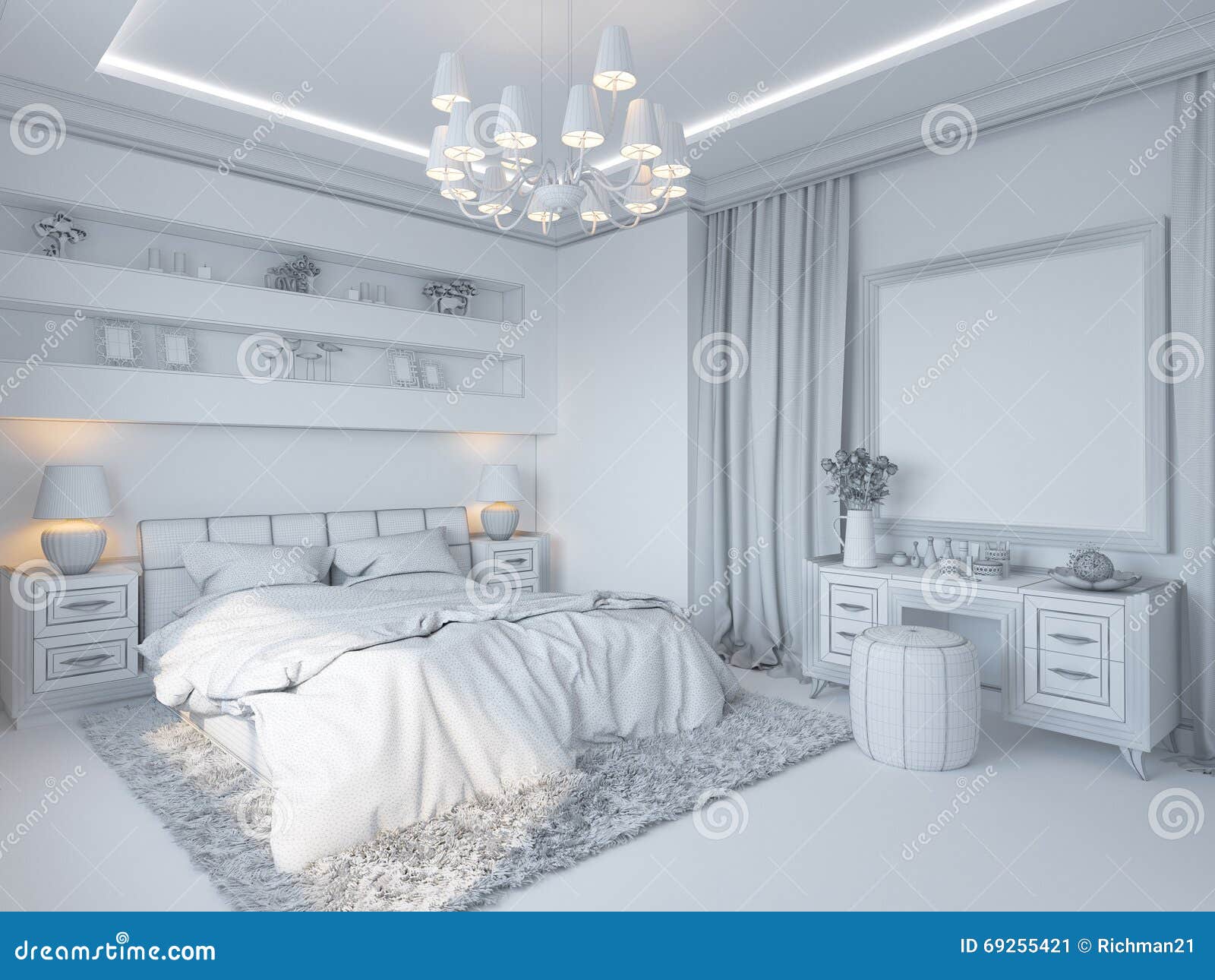 3d Render of Bedroom Interior Design in a Modern Style. Stock ...