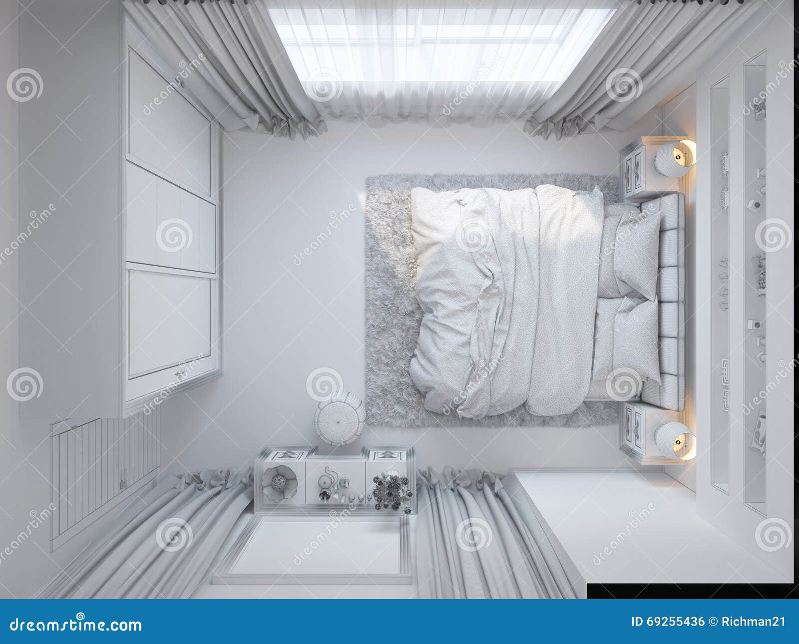 3d Render of Bedroom Interior Design in a Modern Style. Stock ...