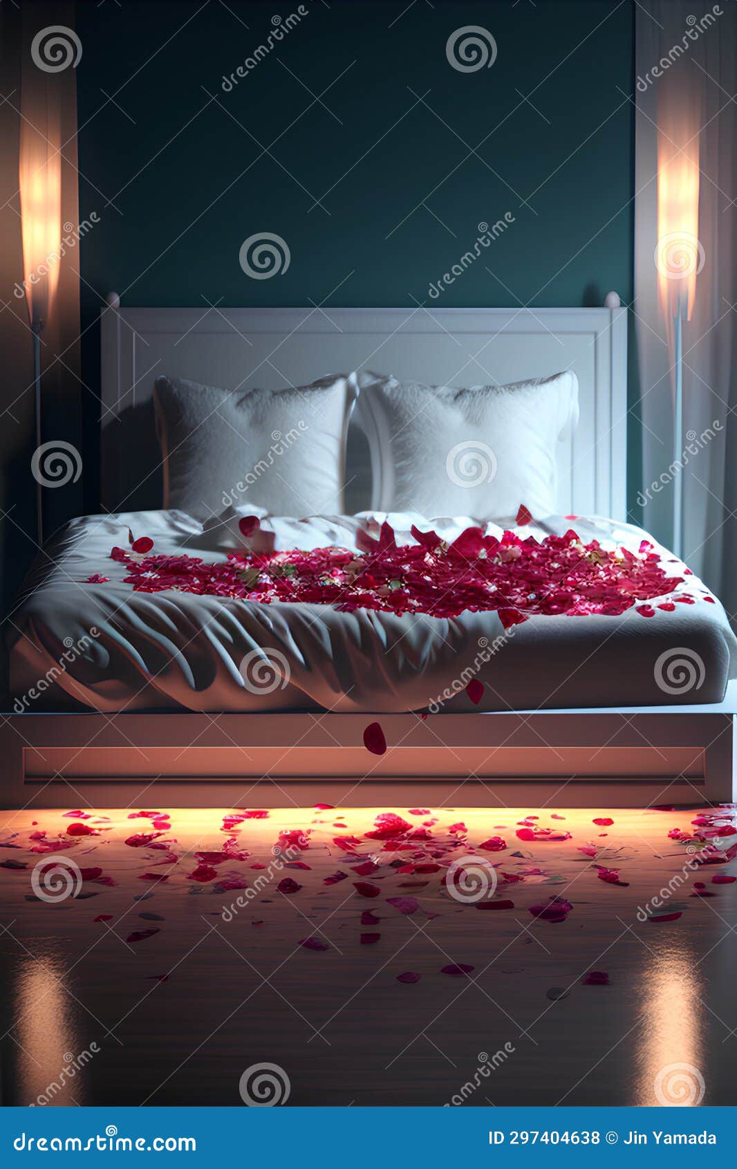 3d Render of a Bedroom Interior with Rose Petals on the Bed Stock ...