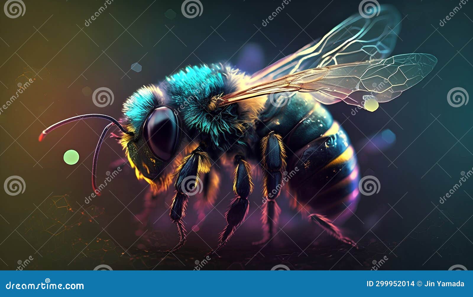 3d Render of a Bee on a Black Background with Colorful Lights Stock ...
