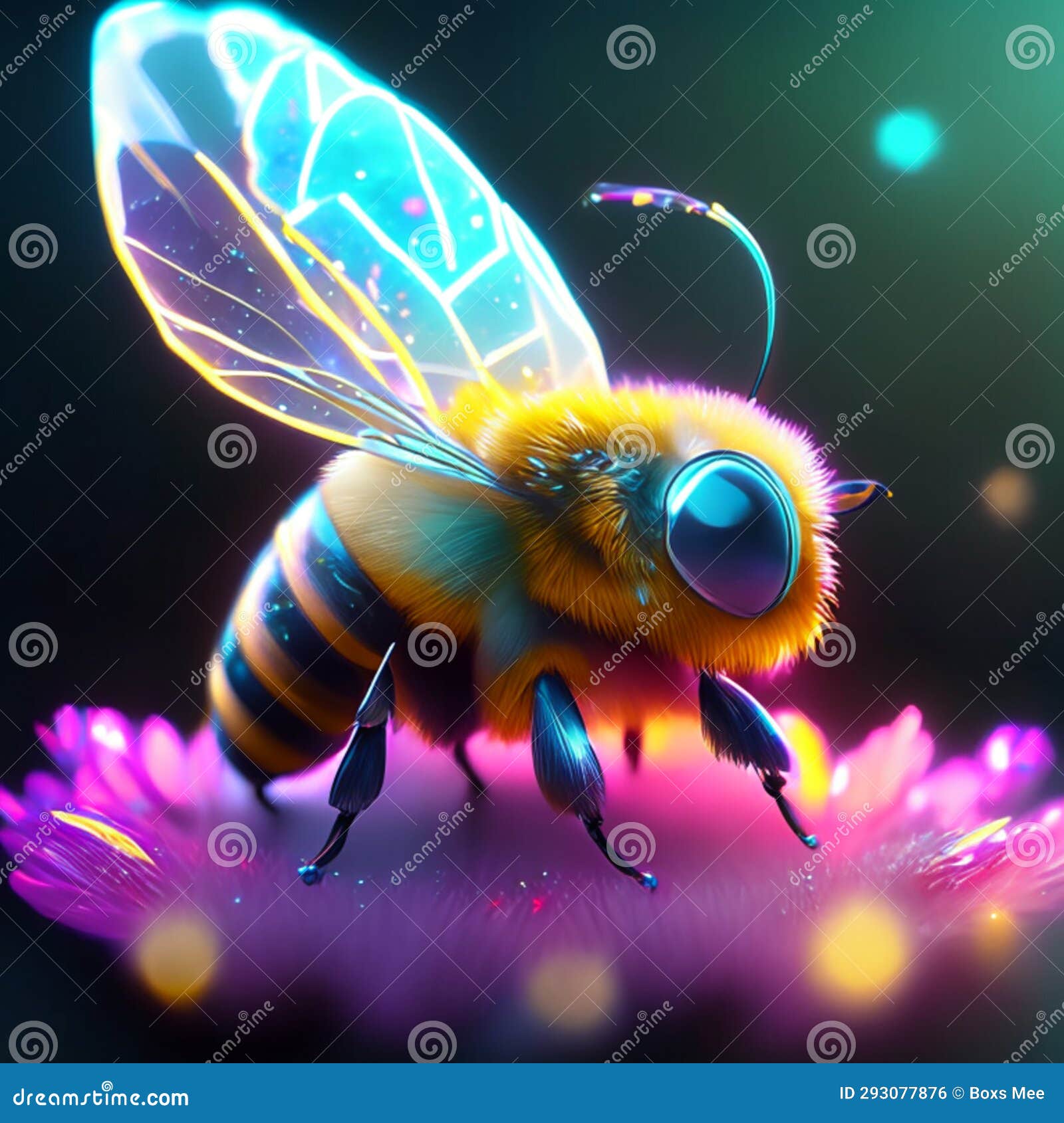 3d Render of a Bee on a Flower in Neon Light. AI Generated Stock Photo ...