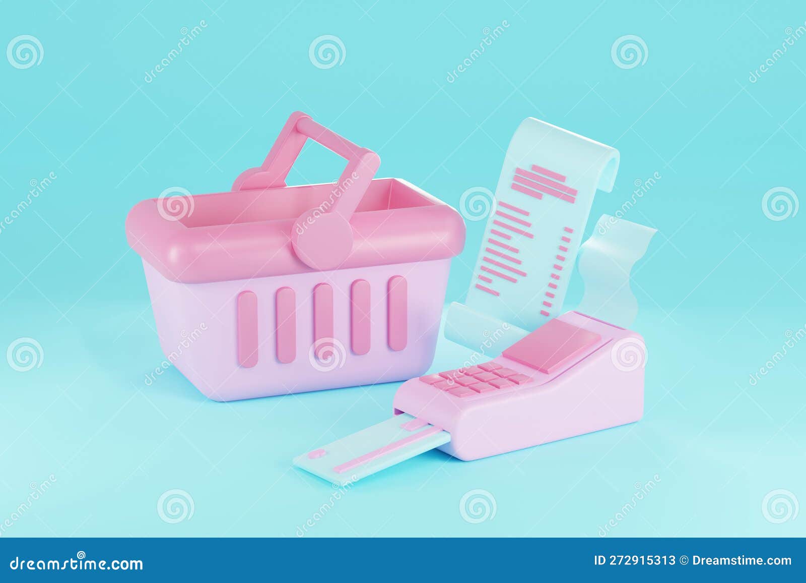 3D Render Bill Payment with Shopping Bugket and Financial for Online ...