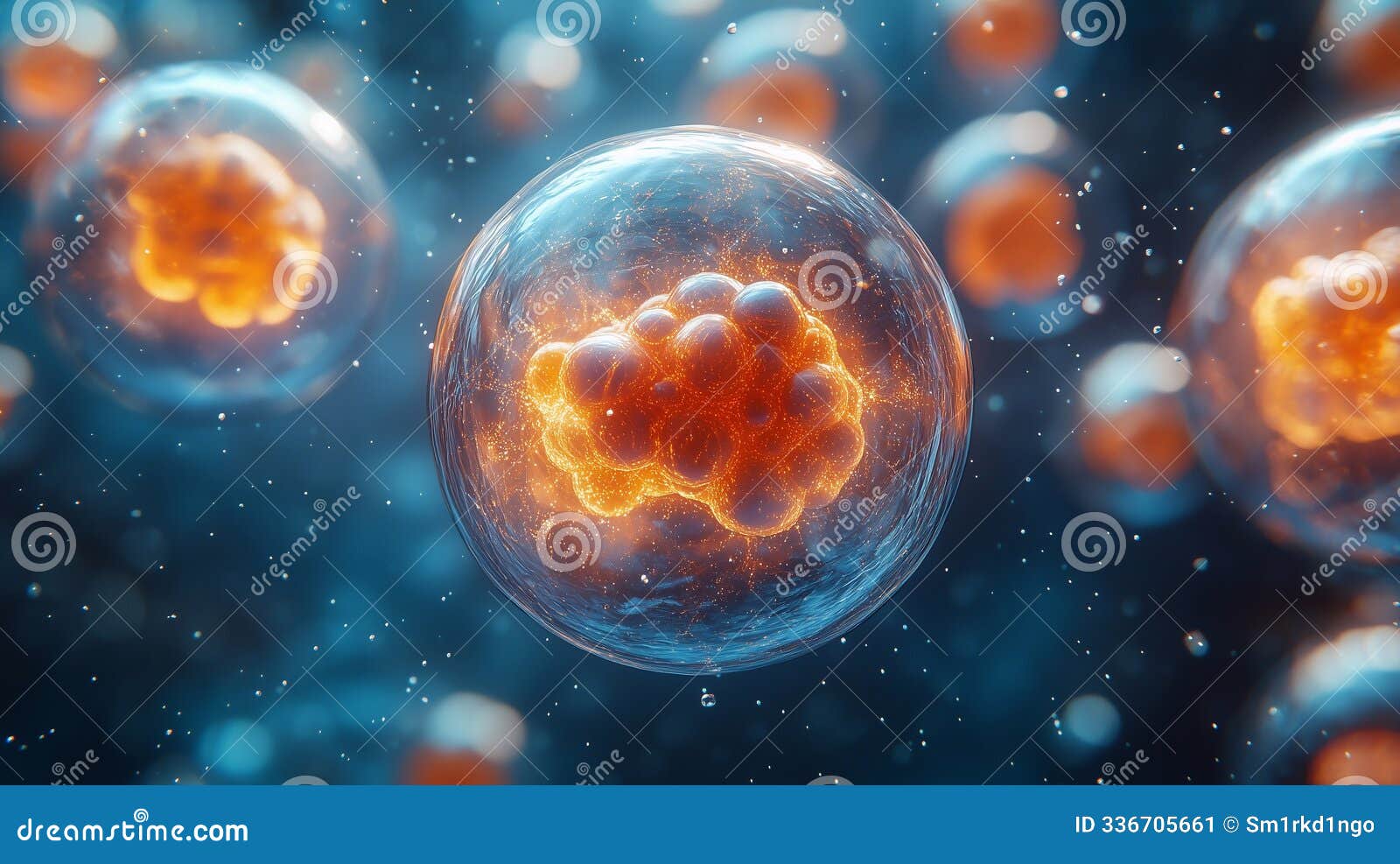 3D Render of a Biological Cell in a Blue Environment, Highlighting ...