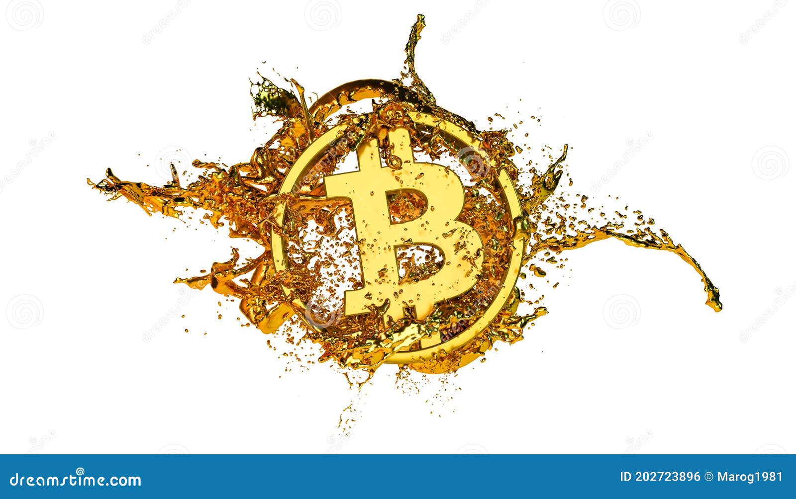 3d Render of the Bitcoin Logo in Gold and Golden Paint Splashes Stock ...