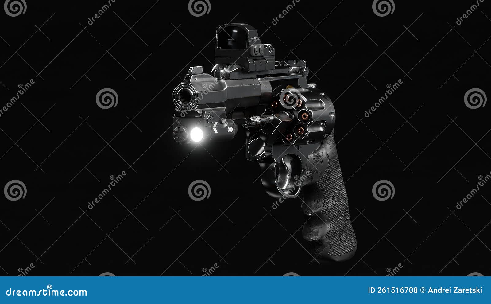 3d Render of a Black American Revolver with a Red Dot Sight and a ...