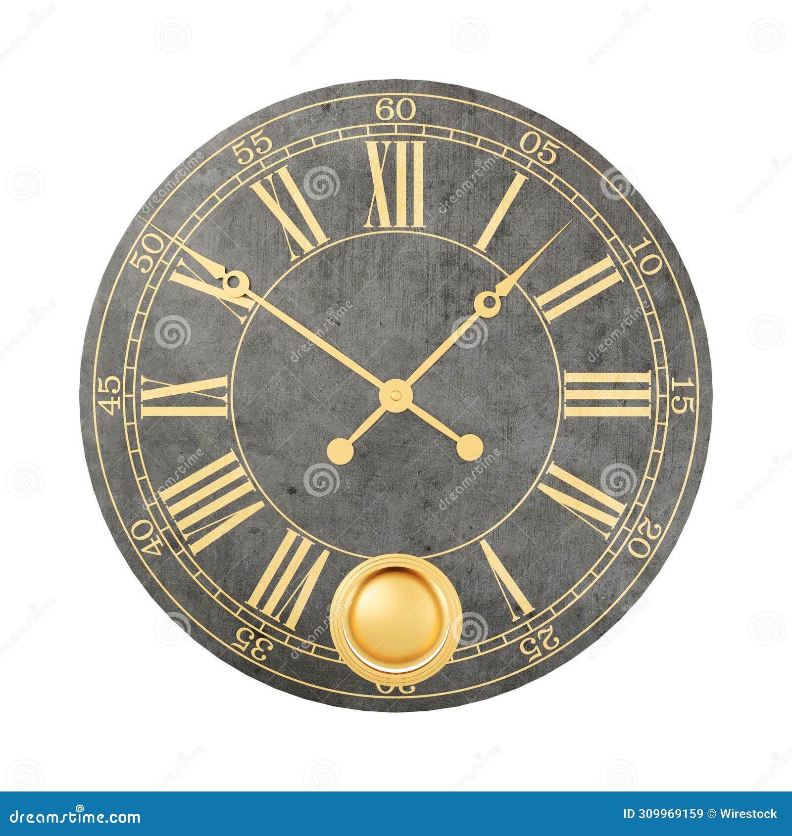 3D Render of a Black and Gold Clock with a Pendulum on the Face Stock ...