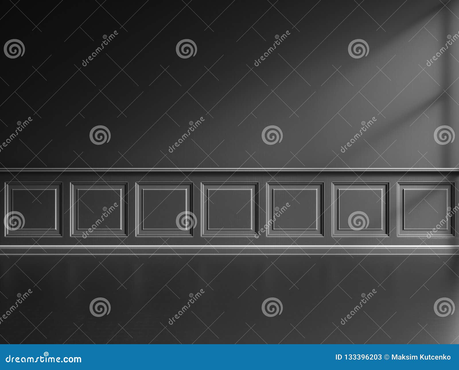 3d Render of Black Interior with Classic Panels Stock Illustration ...