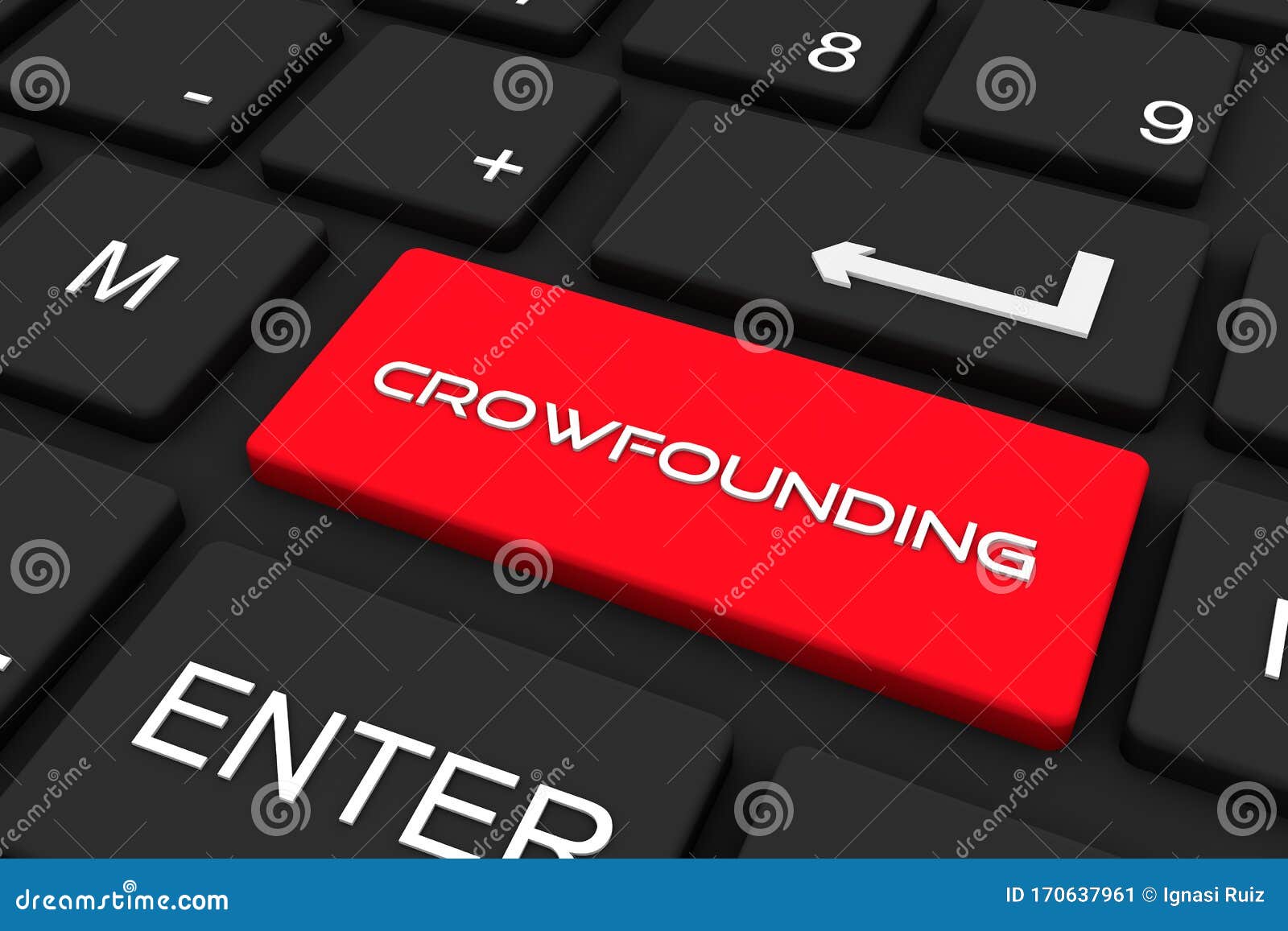 3D Render. Black Keyboard with Crow Founding Key , Business and ...