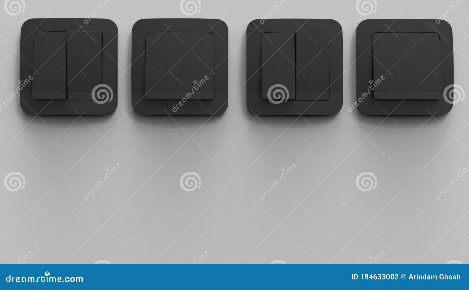 3d Render of Black Plastic Switches Panel on a Gray Wall Stock ...