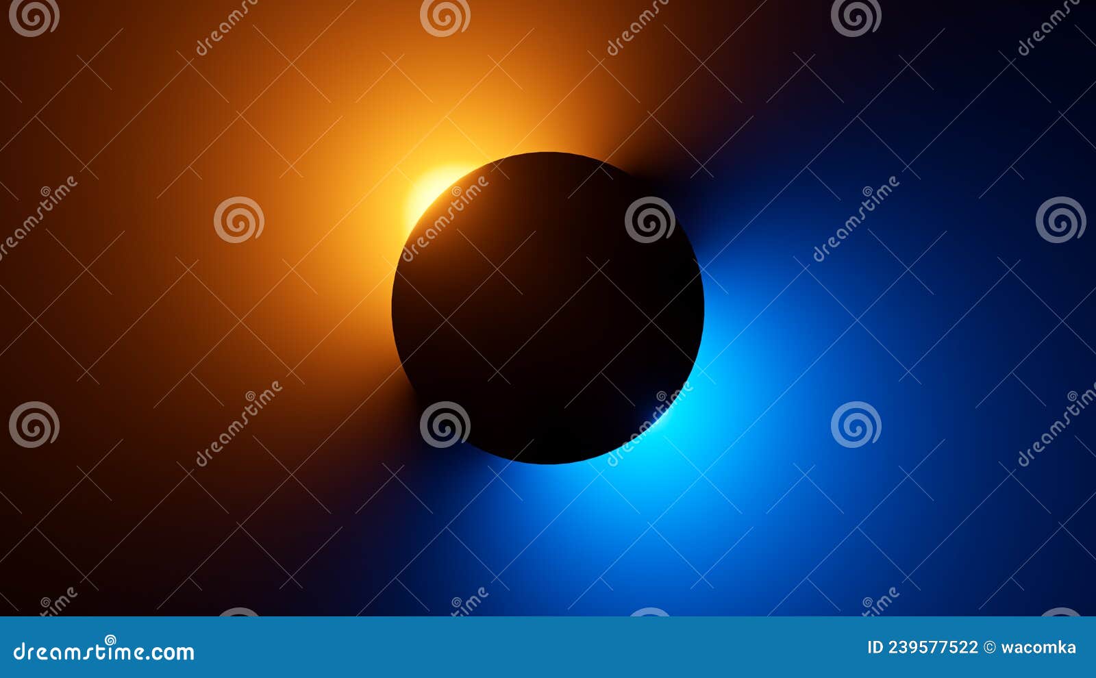 3d Render, Black Round Shape Silhouette Illuminated with Yellow Blue ...