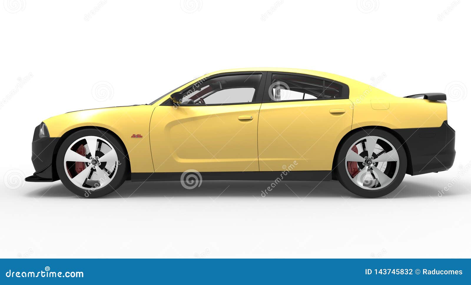3D Render - Black and Yellow Dodge Charger Side View Editorial ...
