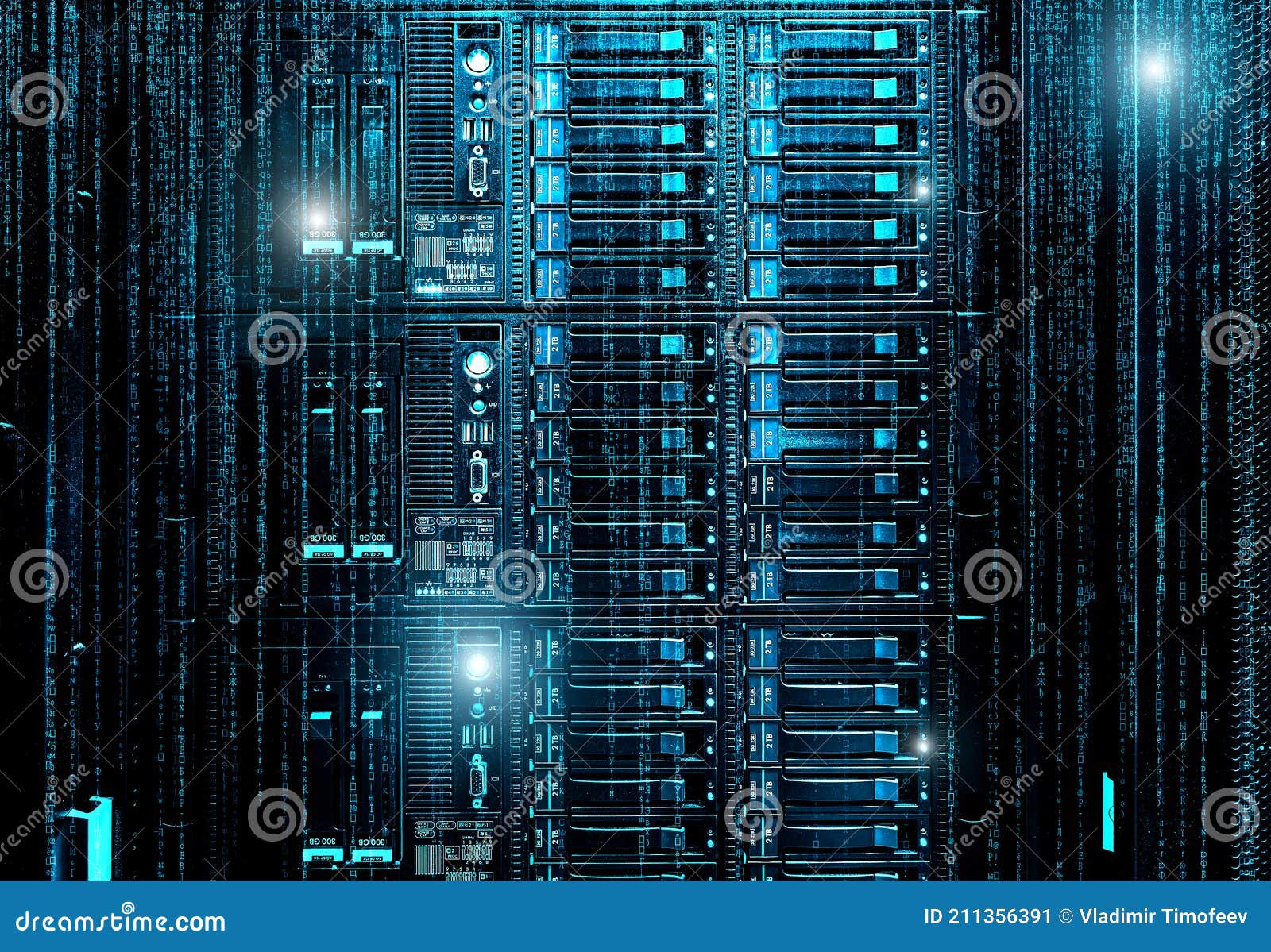 3D Render Blade Server in Rack Cluster Hard Drives Storage Tapes in ...