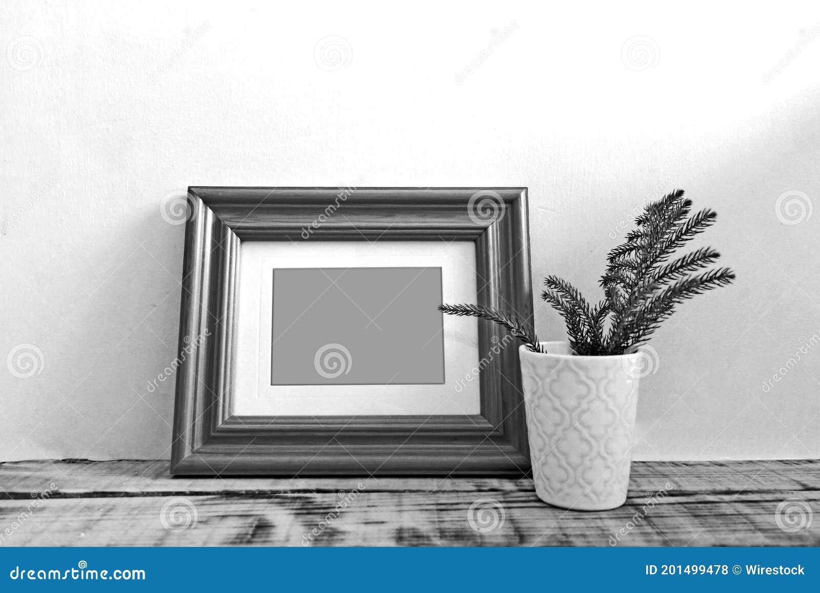 3d Render of a Blank Frame on a Shelf with a Decorative Plant Stock ...
