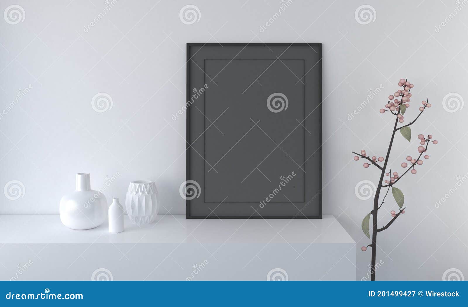 3d Render of a Blank Frame on a Shelf with Decoratives Stock ...