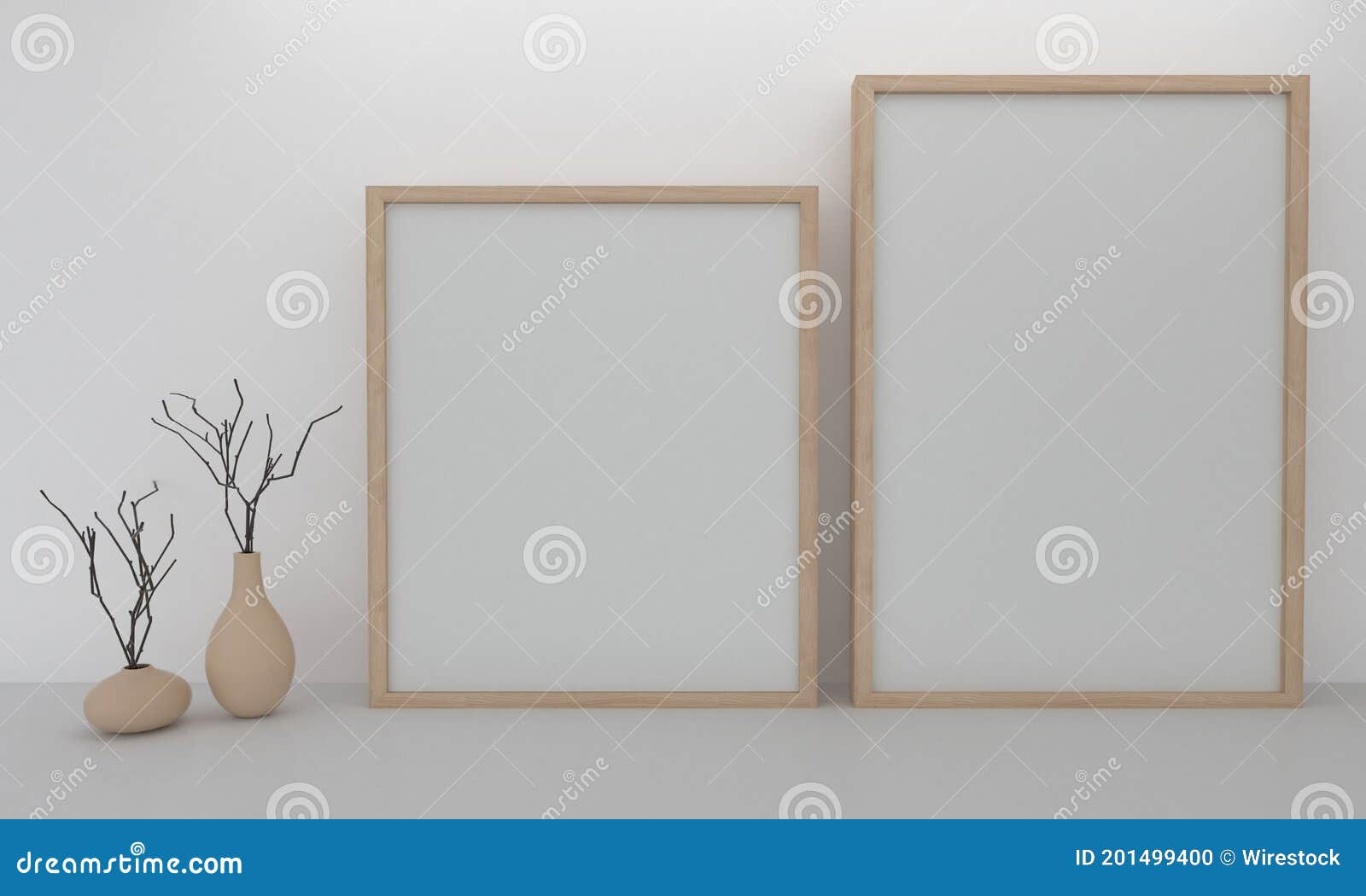 3d Render of Blank Frames with Decorative Vase Stock Illustration ...