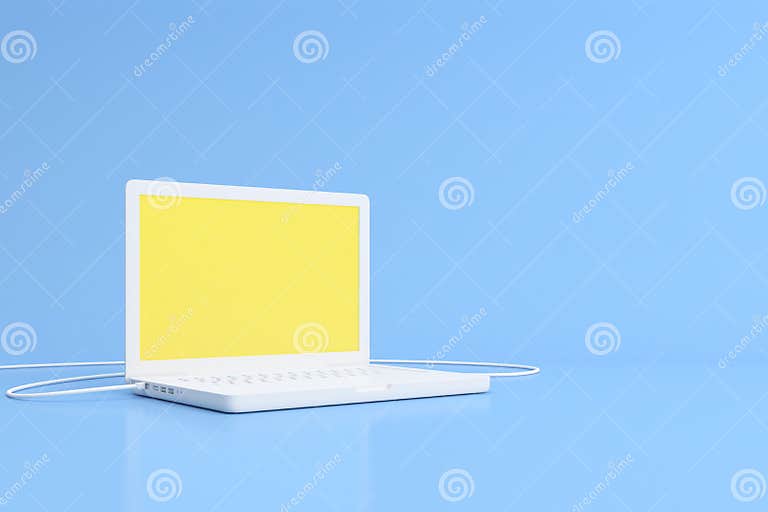 3d Render of Blank Yellow Screen Laptop on Blue Background Stock ...