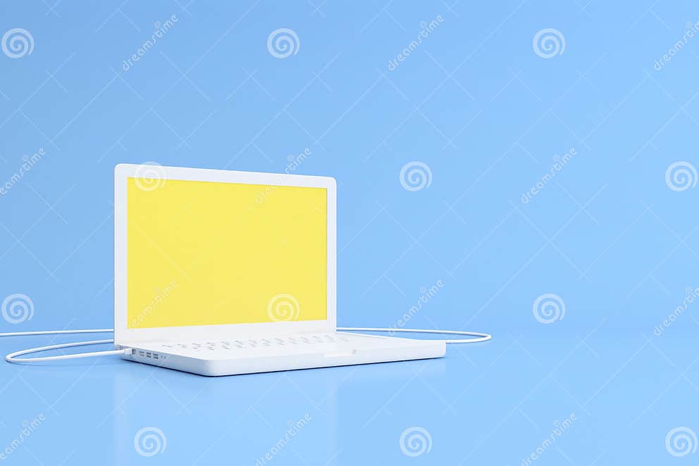 3d Render of Blank Yellow Screen Laptop on Blue Background Stock ...