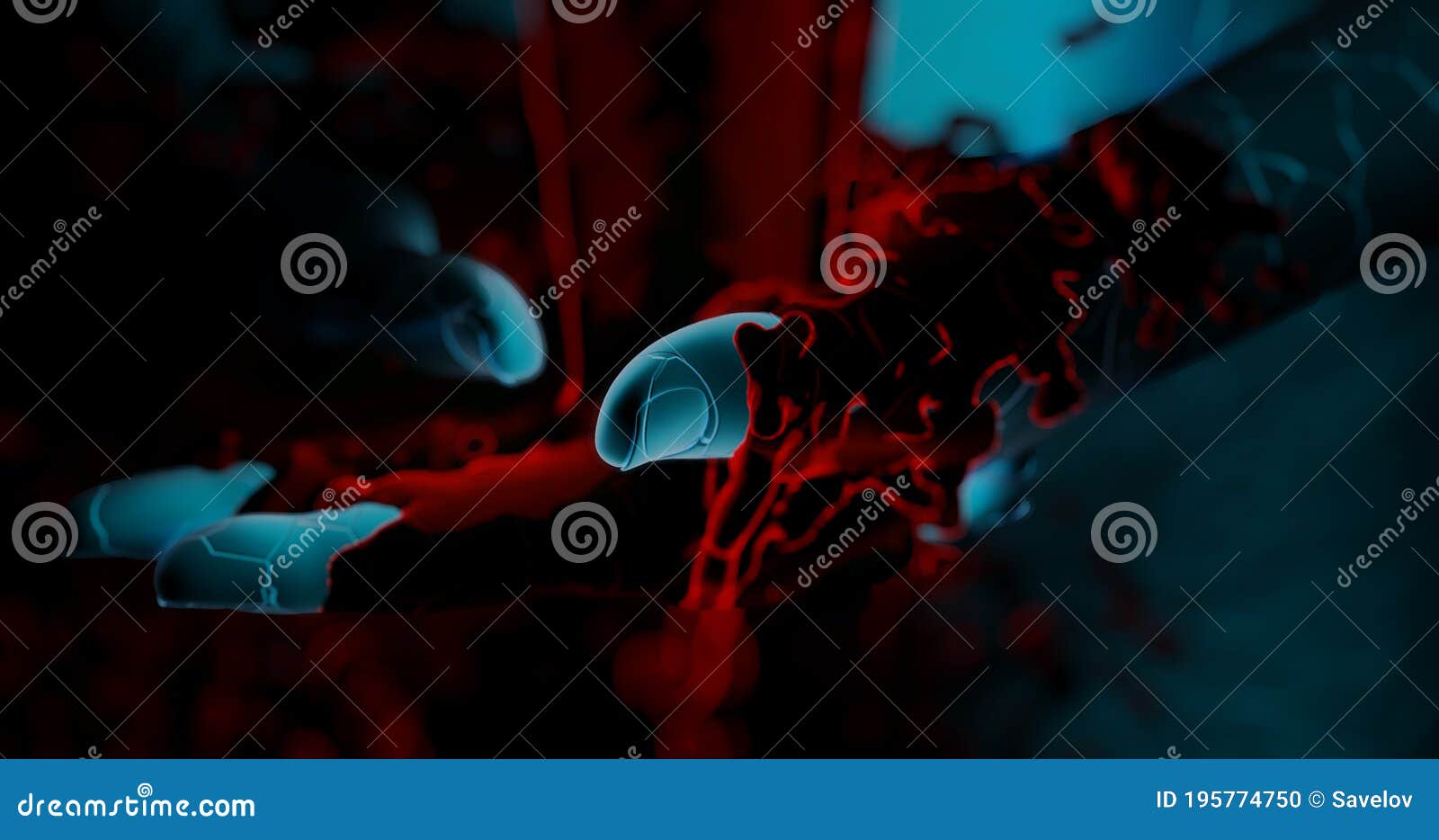 Render with Blood Pouring Down Cyber Hands Stock Illustration ...