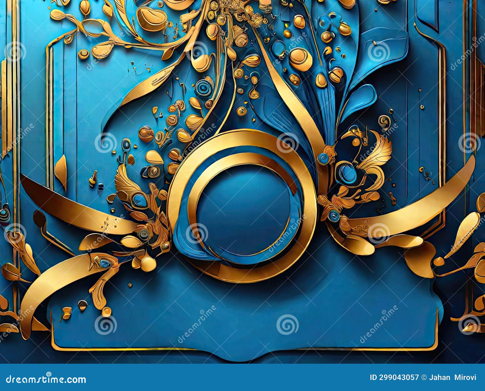 3D Render of Blue Background with Gold Elements for Various Design ...