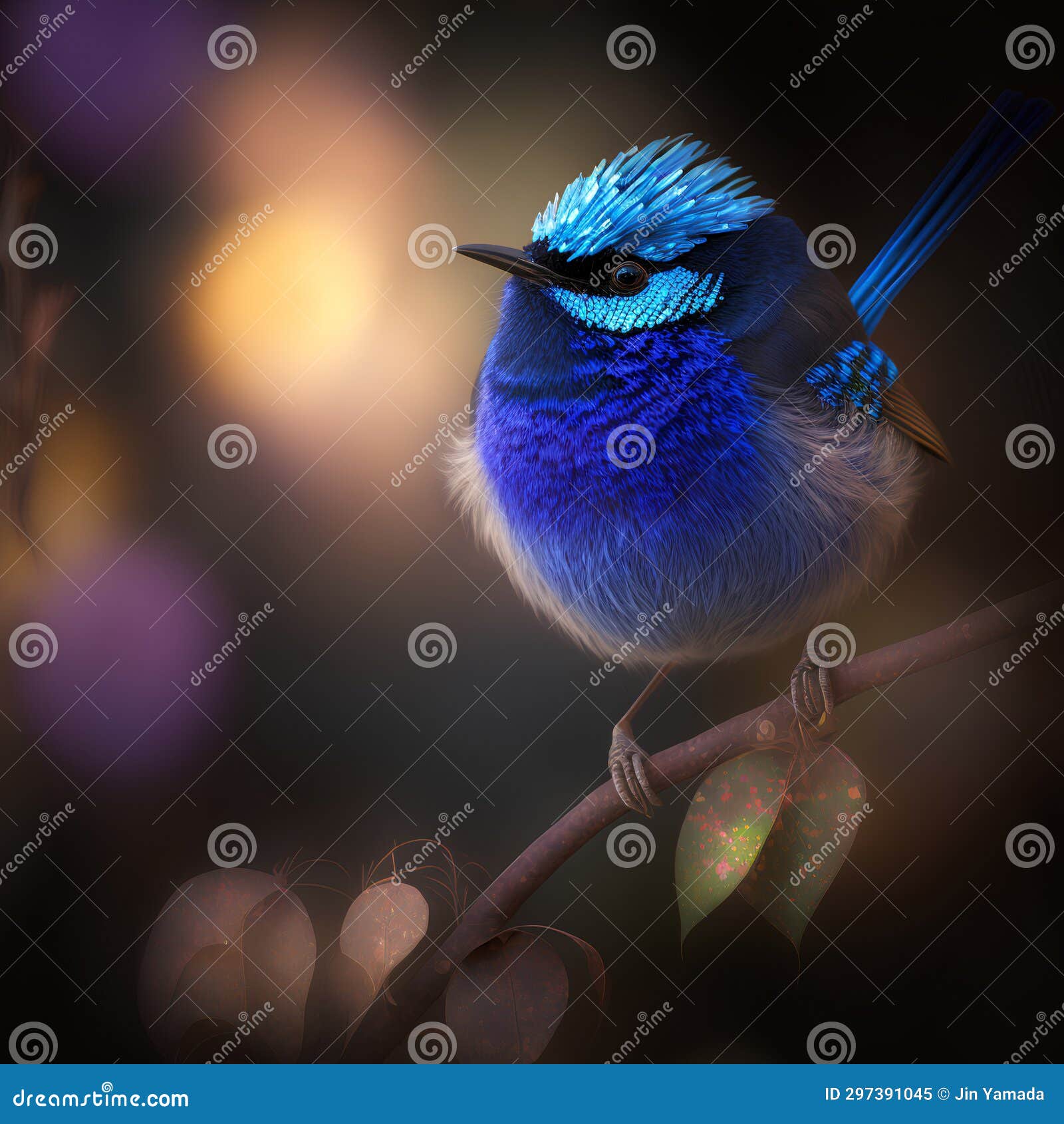 3d Render of Blue Bird on a Branch with Leaves in the Background Stock ...