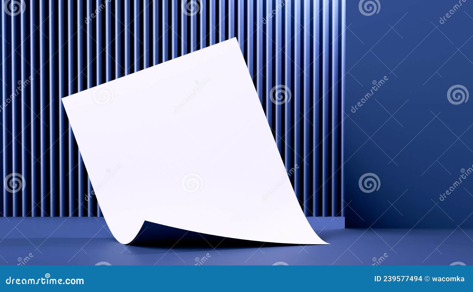 3d Render, Blue Business Background with Blank Page, White Paper or ...