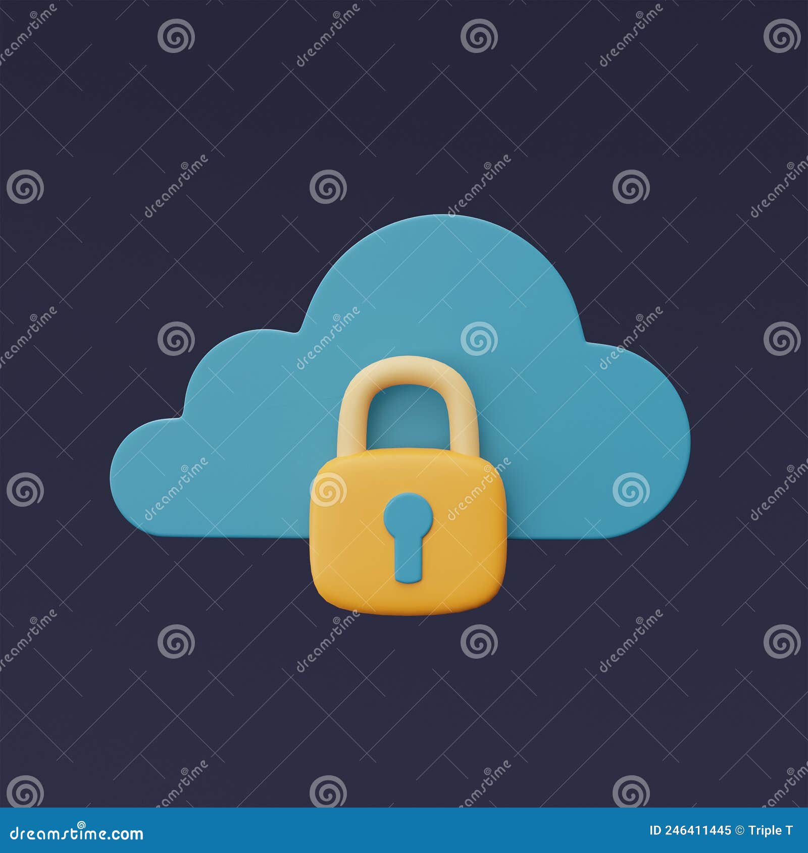 3d Render of Blue Cloud Symbol with Padlock ,Cloud Storage Technology ...