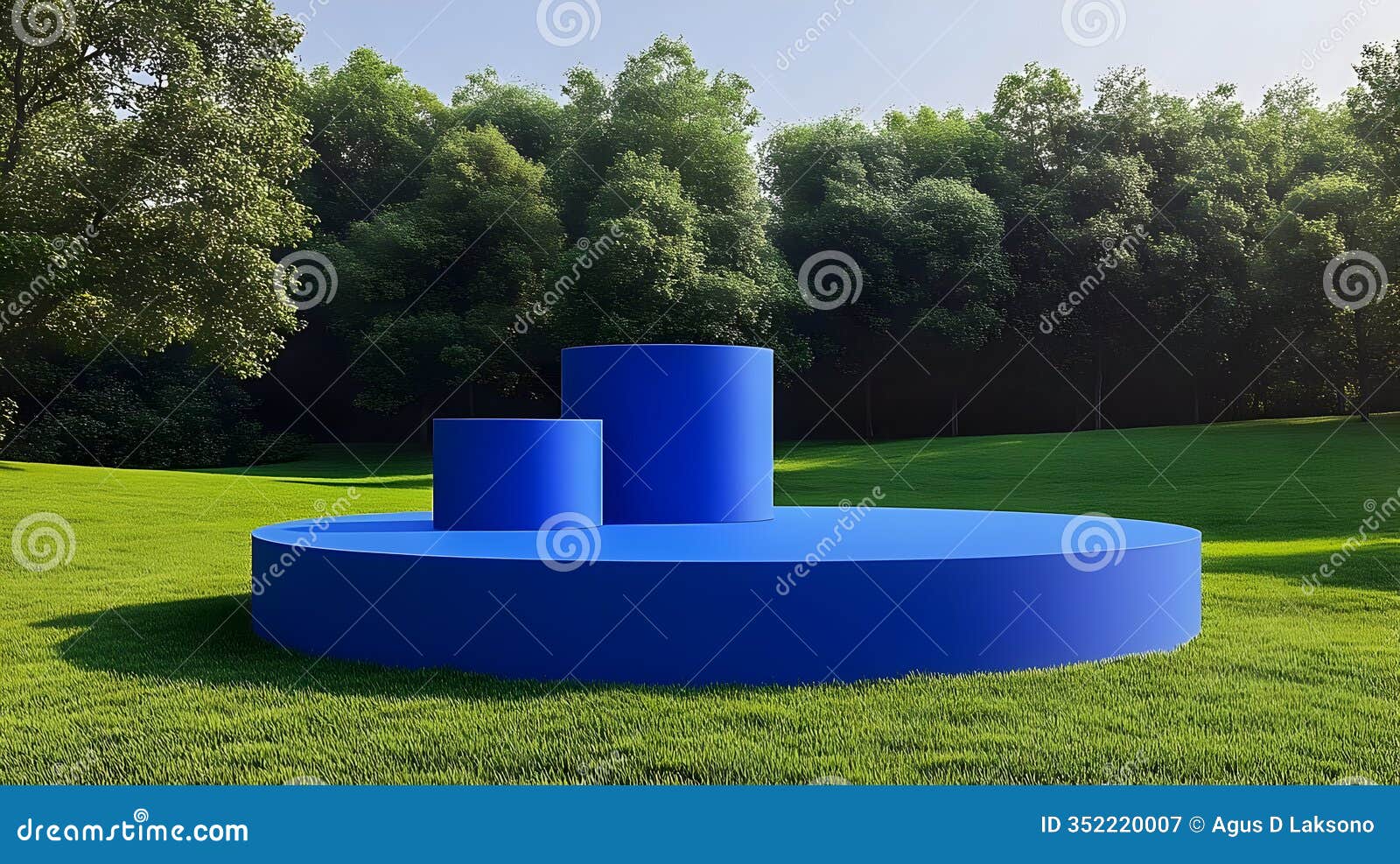 3D Blue Cylinders Podium On White Floor With Spotlight And Blue Wall ...