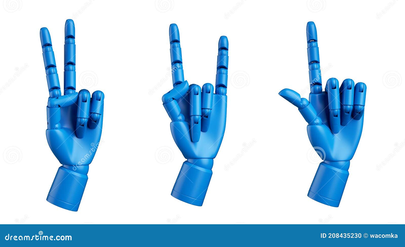 3d Render, Blue Dummy Mannequin Hand, Mechanical Robot Manipulator, Set ...