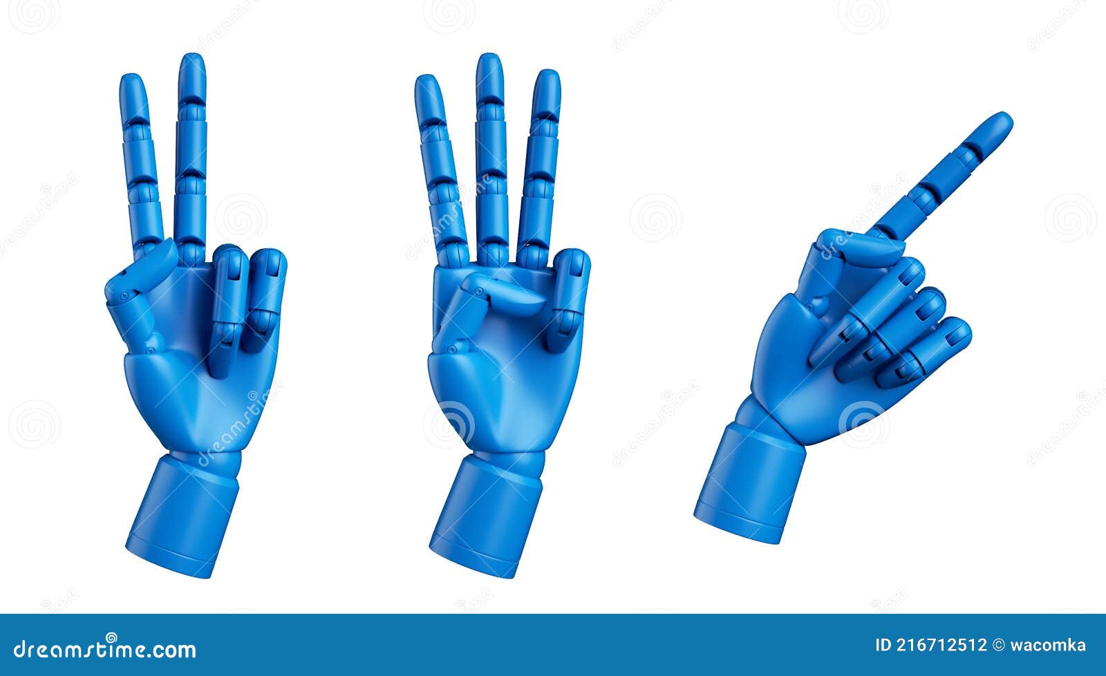 3d Render, Blue Dummy Mannequin Hand, Mechanical Robot Manipulator, Set ...