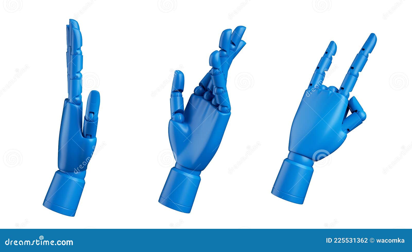 3d Render, Blue Dummy Mannequin Hand, Mechanical Robot Manipulator, Set ...