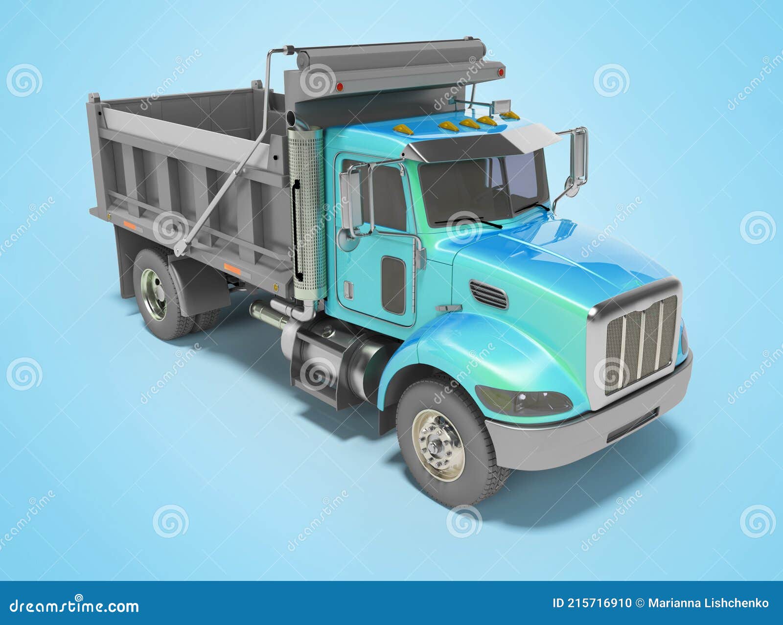 3d Render Blue Dump Truck with Automatic Closing Trailer Isolated ...