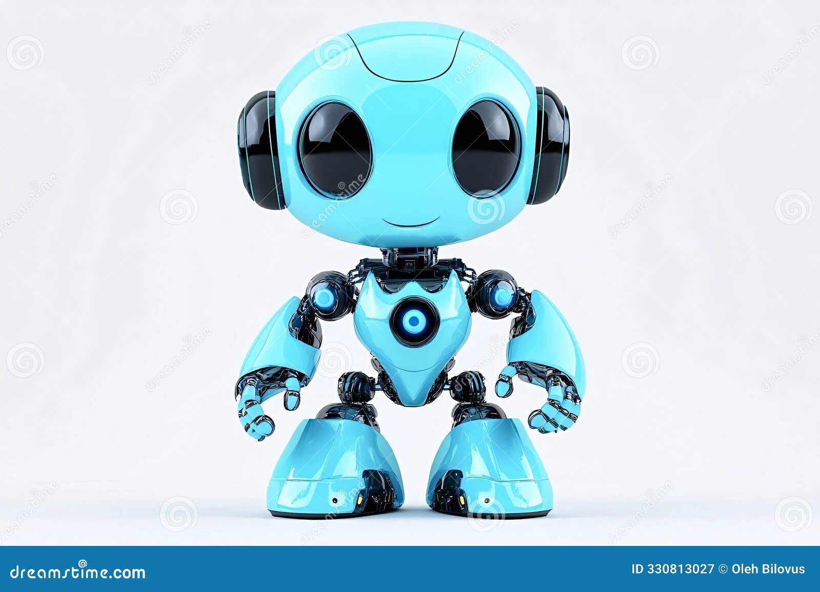 Blue Friendly Android Robot Character With Two Antennas Vector Cartoon ...