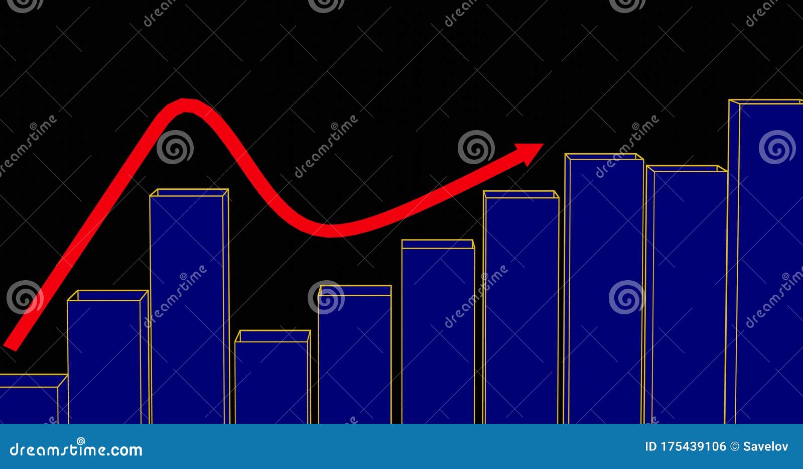 Render with Blue Graph and Upward Red Arrow Stock Illustration ...