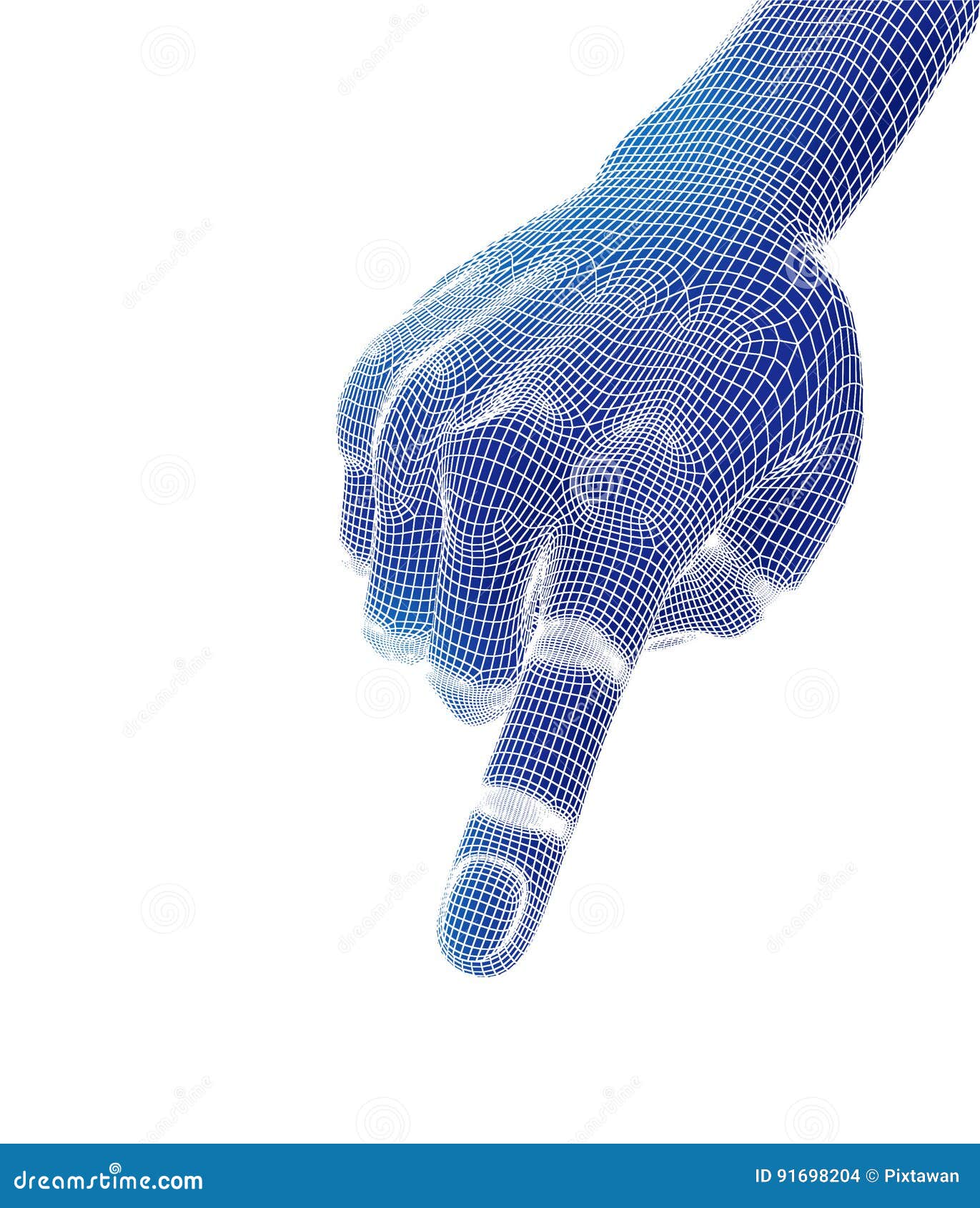 3d render, blue Hand stock illustration. Illustration of wireframe ...