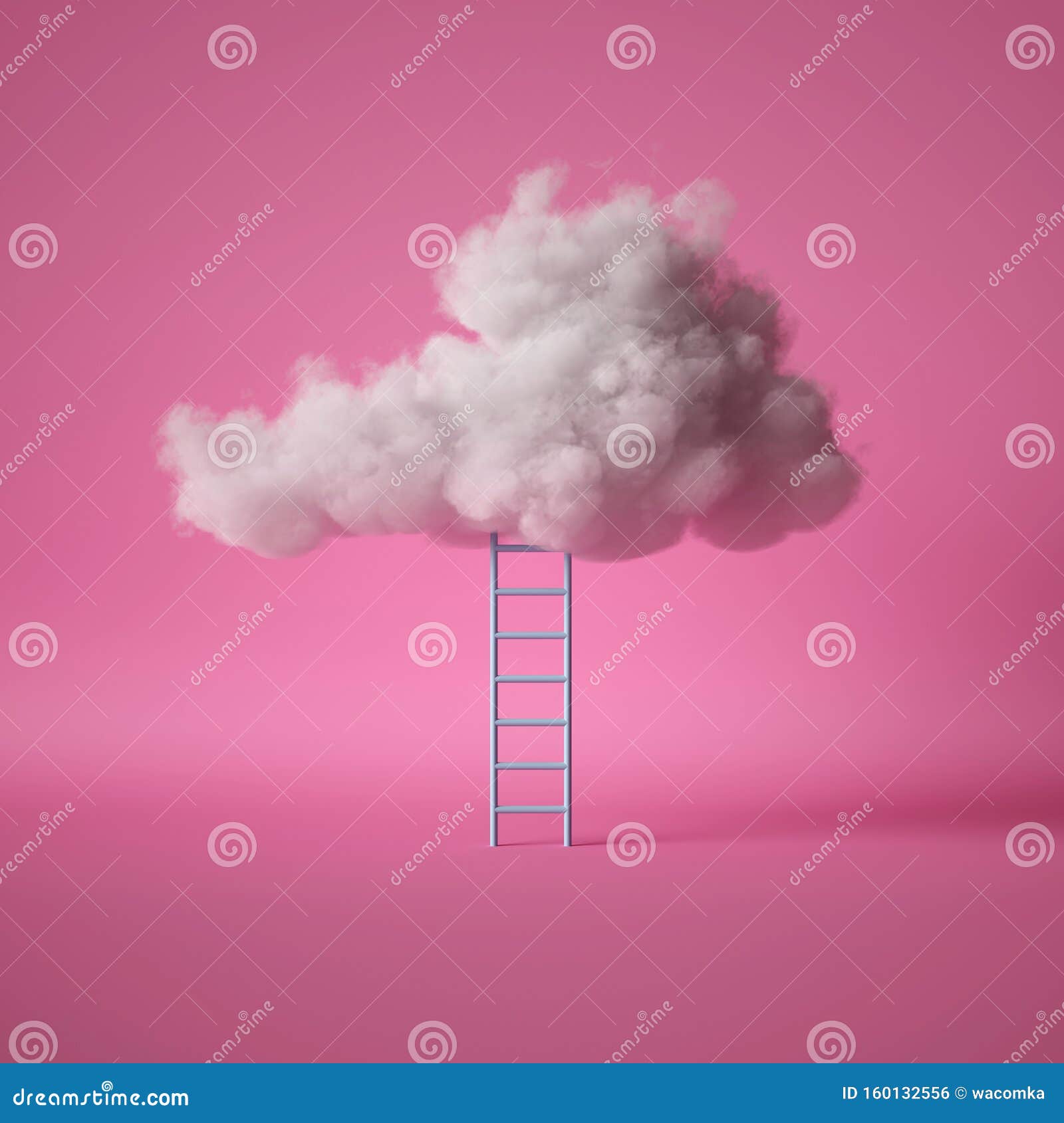 3d Render, Blue Ladder Under the White Fluffy Cloud, Isolated on Pink ...