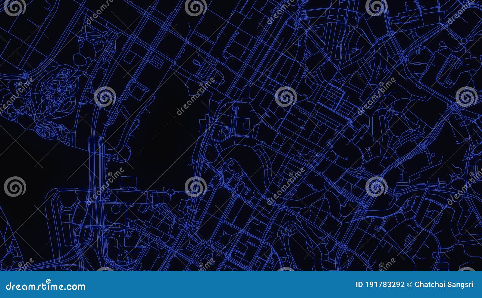 3d Render Blue Line of Street City Map Stock Illustration ...