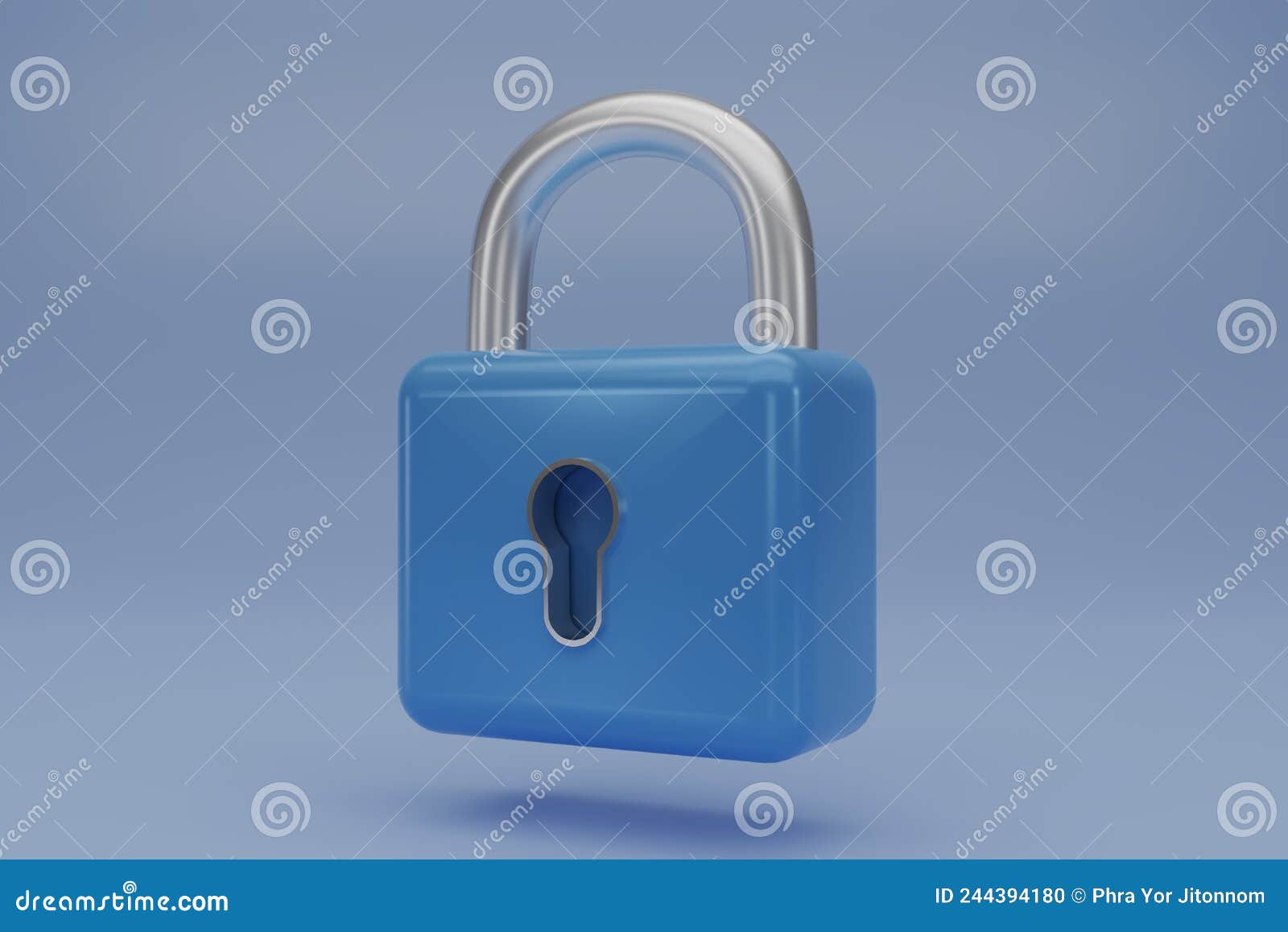 3D Render Blue Padlock Icon Isolated on Blue Background. Minimal Blue ...