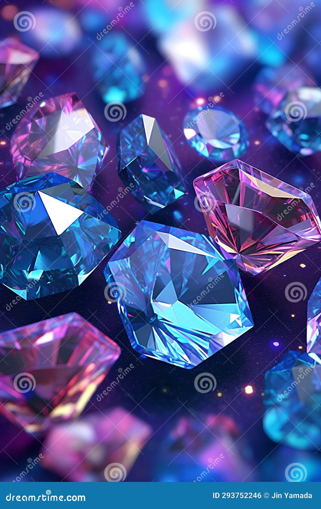 3d Render of Blue and Pink Diamonds on a Dark Background. Stock ...