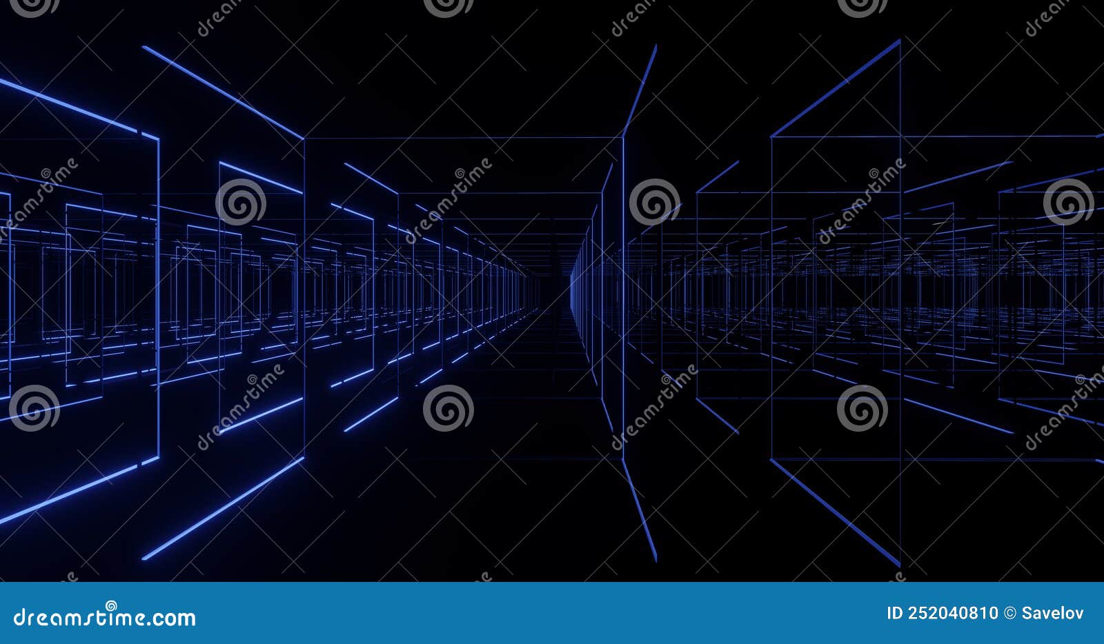 Render with Blue Rectangular Corridors Made of Neon Lines Stock ...