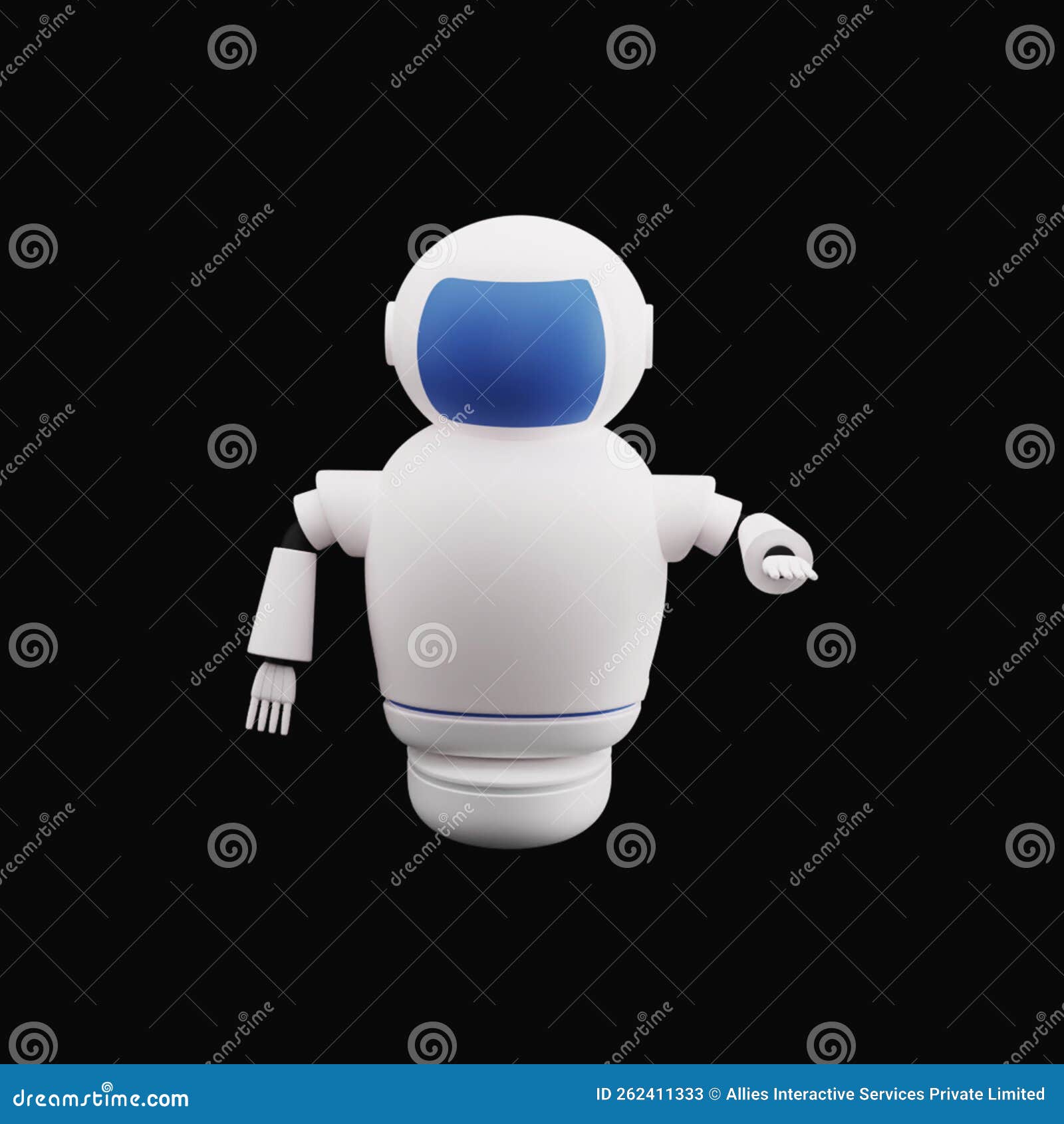 3D Render of Blue and White Levitating Robot on Black Stock ...