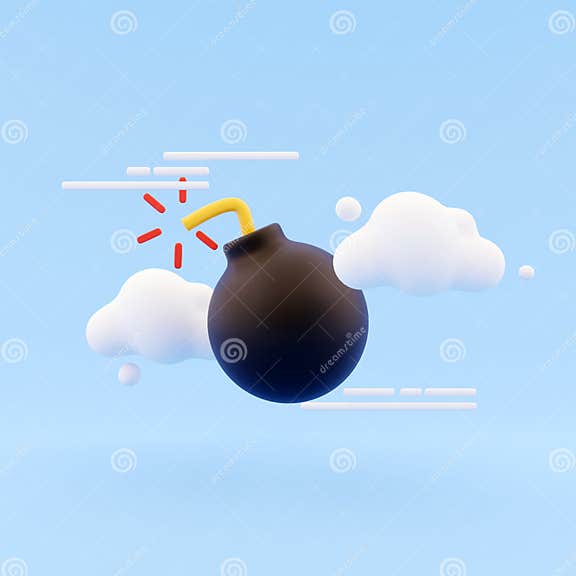 3D Render Bomb Icon with Cloud on Blue Background. 3D Rendering Bomb ...
