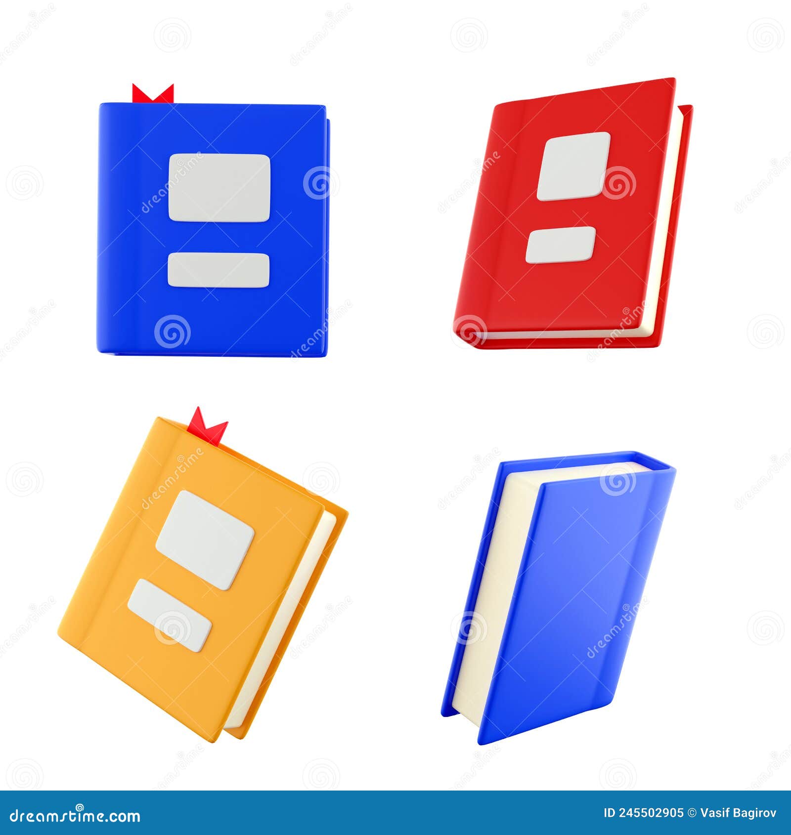 3D Render Book Set, 3D Render Book Icon Set on White Background. 3D ...