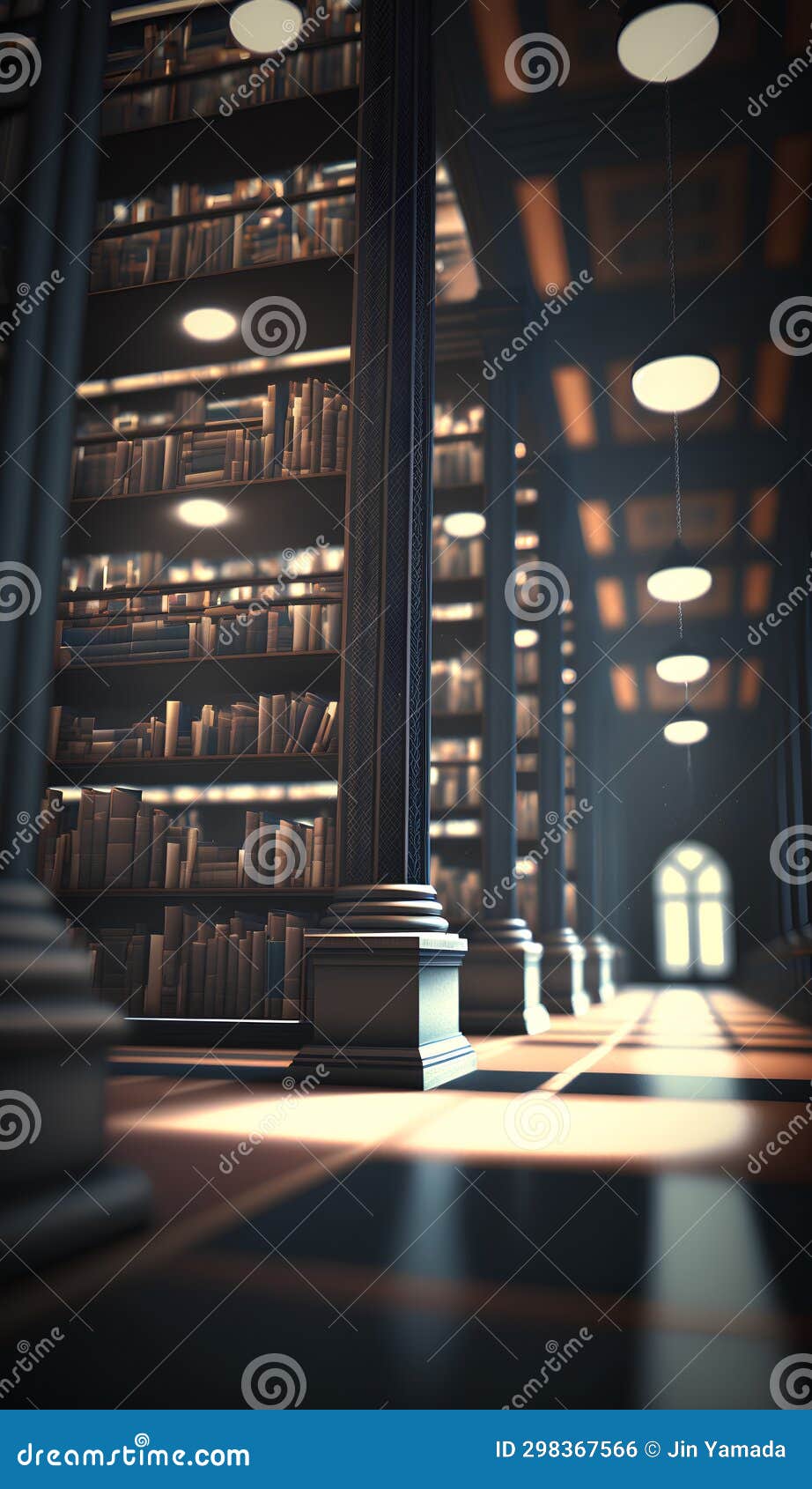 3d Render of Bookshelf with Books in the Library. Stock Illustration ...