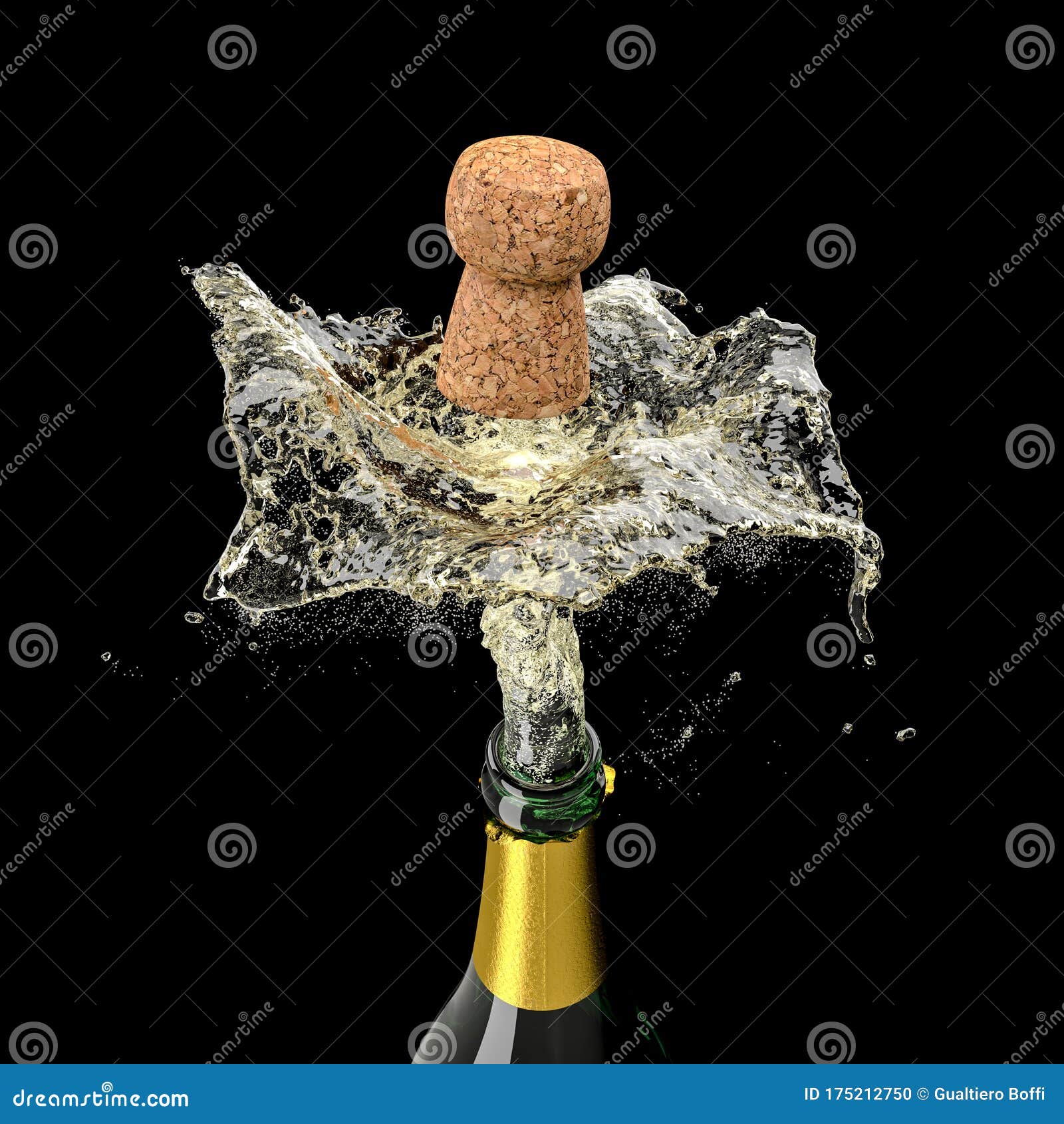 3d Render of a Bottle of Champagne that is Uncorked Stock Illustration ...