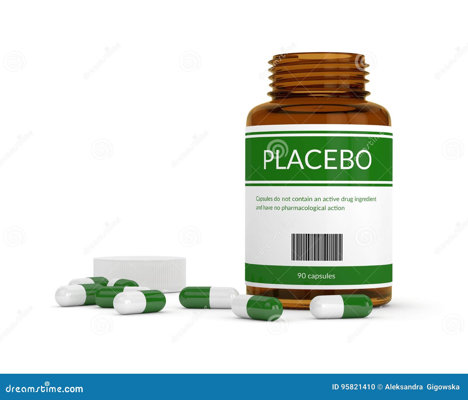 3D Render of Bottle with Placebo Pills Over White Stock Illustration ...