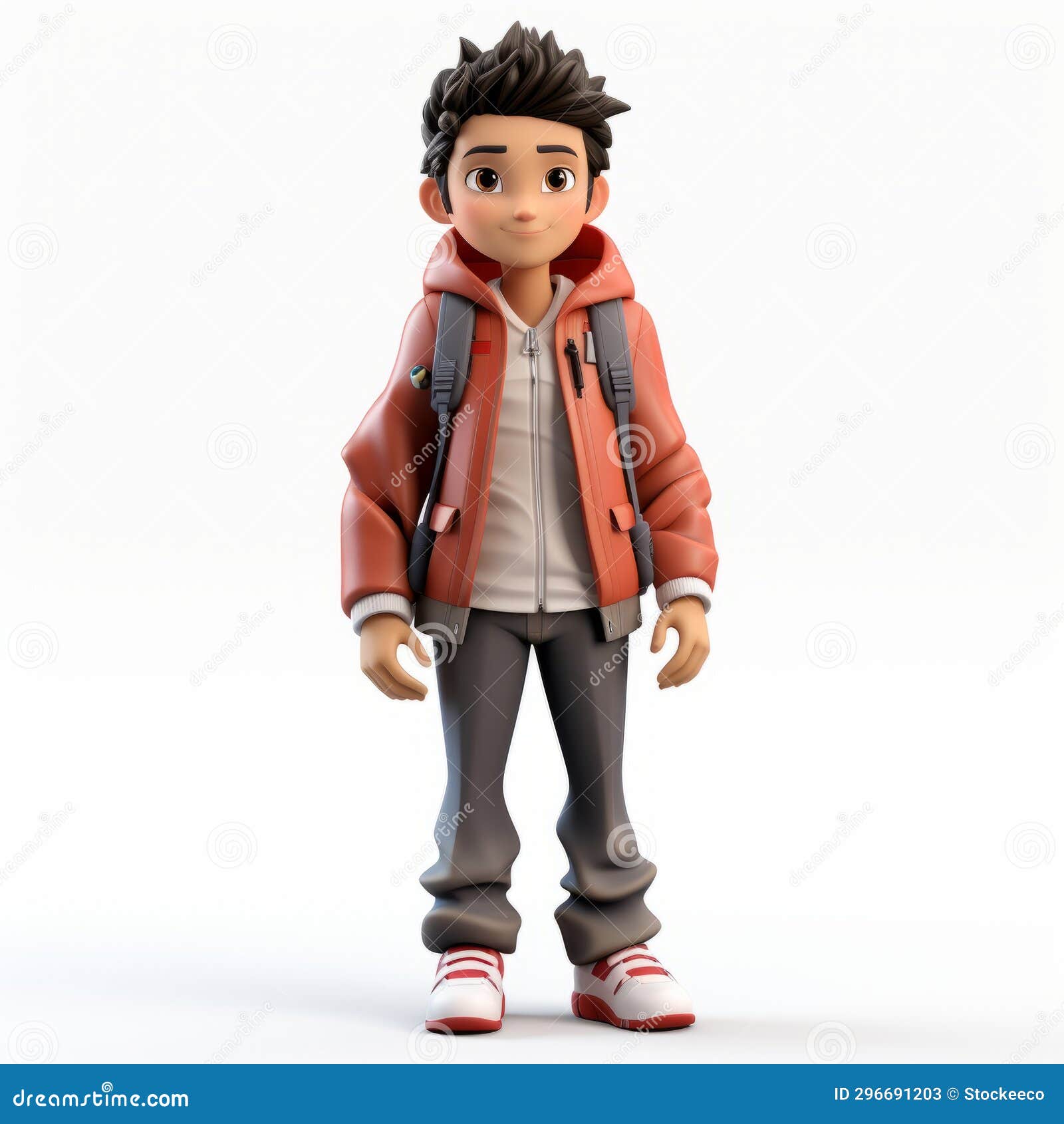 3d Render of Boy in Red Jacket Vibrant Cartoonish Style Stock ...